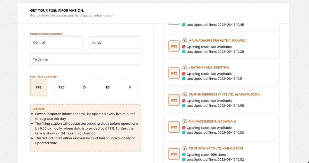 Fuel availability Daily update Sri Lanka - (fuel.gov.lk)